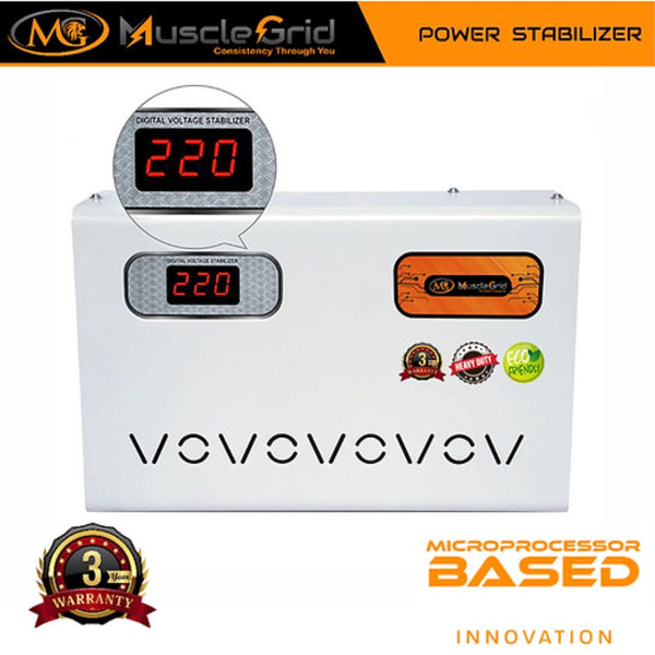 MuscleGrid 5KVA AC Stabilizer (90V–300V) | Up to 2 Ton AC | Digital Di
